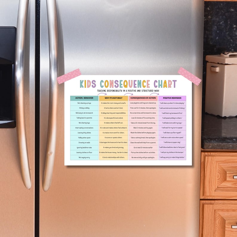 Editable Kids Behavior Consequence Chart, Kids Consequence of Action ...