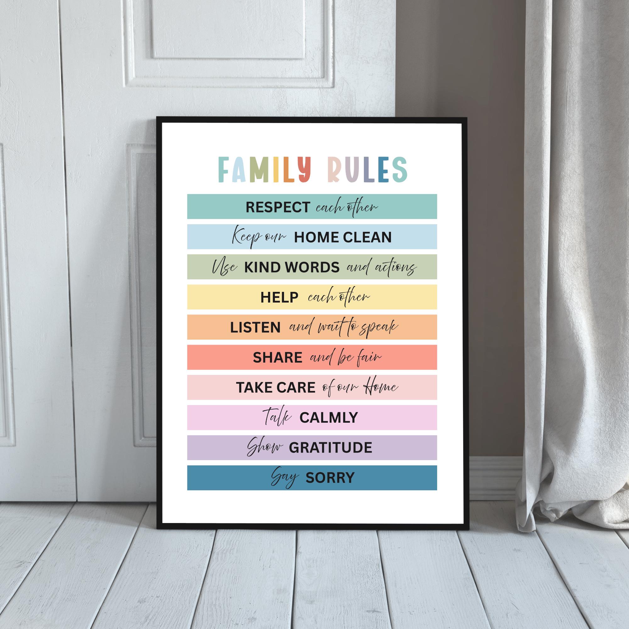 Printable Family House Rules Poster, Family Rules for Kids, Family ...