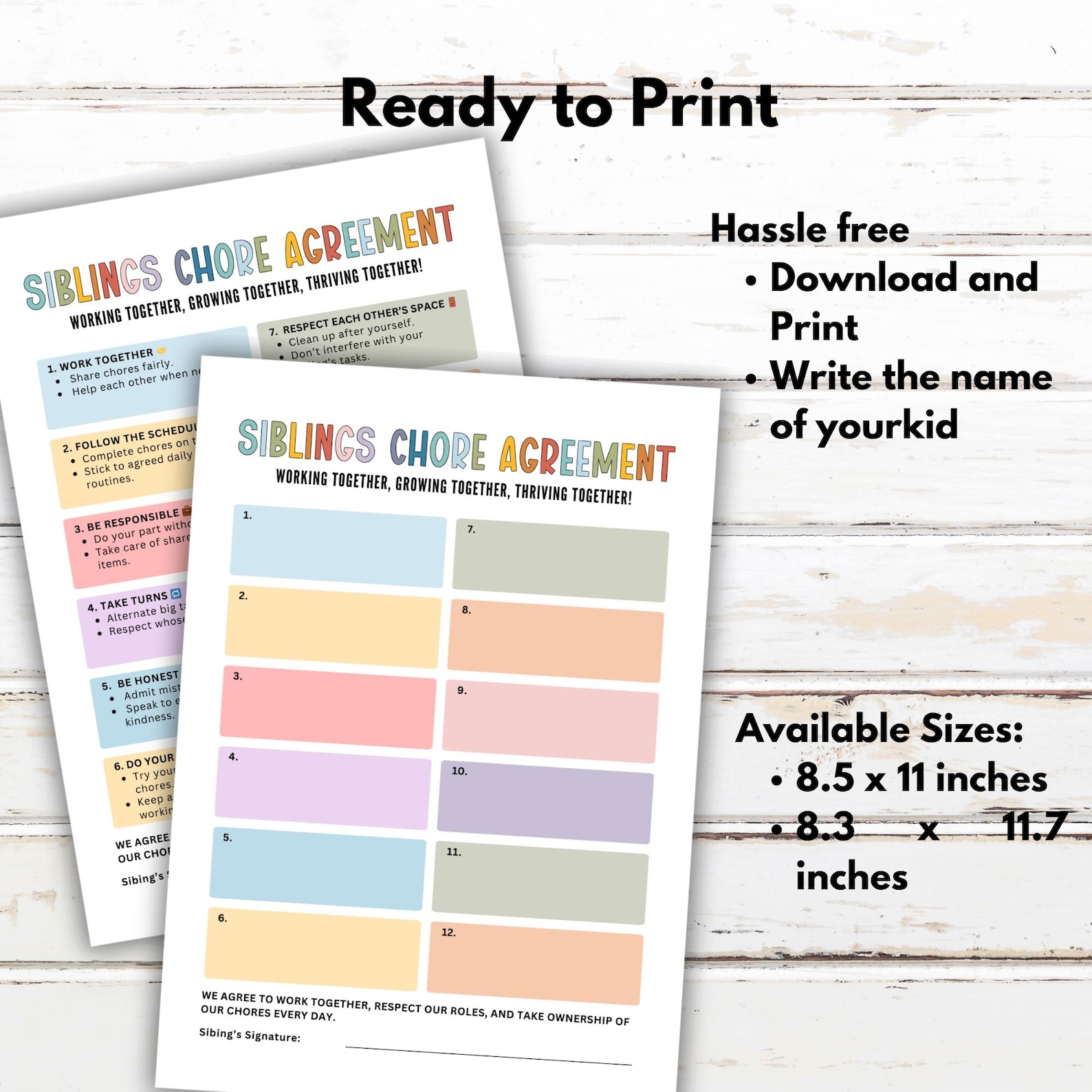 Editable Sibling Chore Chart: Kids Responsibility Template (canva, PDF ...