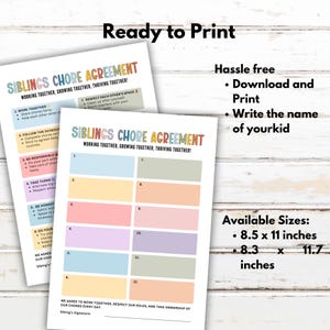 Editable Sibling Chore Checklist, Sibling Accountability, Kids ...