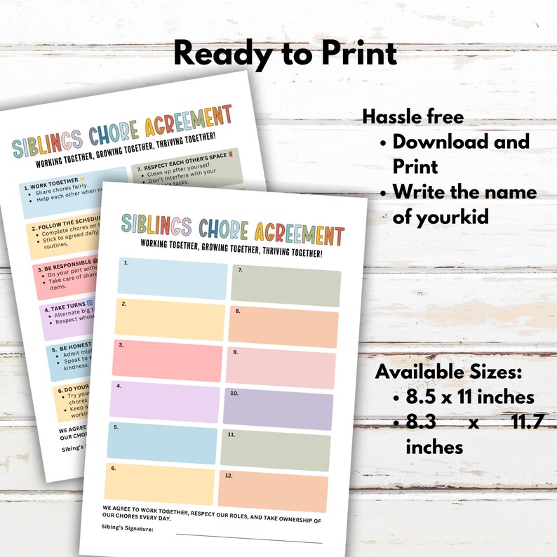 Editable Sibling Chore Checklist, Sibling Accountability, Kids ...