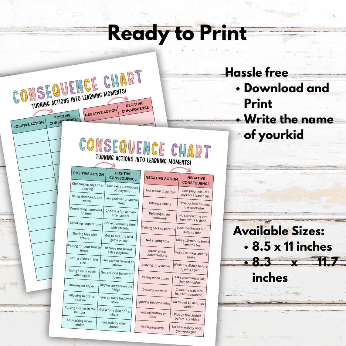 Behavior Consequence Chart, Kids Good Behavior Tracker, Behavior Chart ...