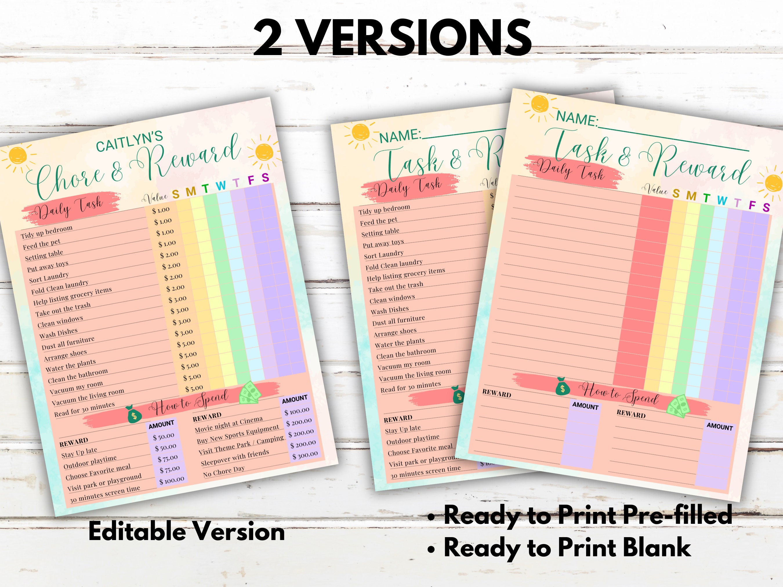 Editable Kids Chore Rewards Chart Kids Task Responsibility Chart, Kids ...