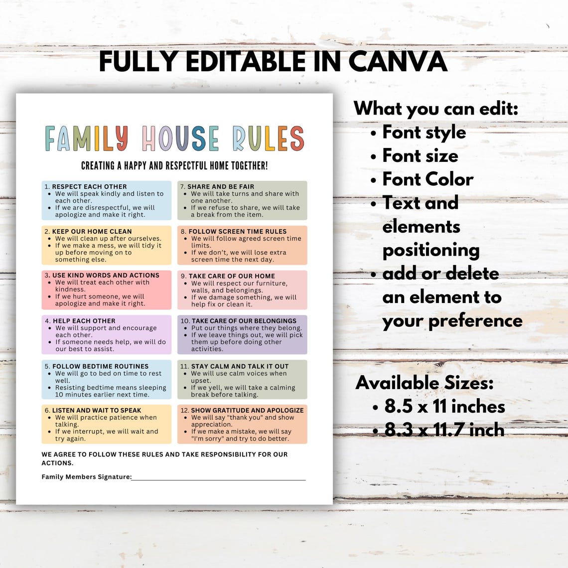 Editable Family House Rules Chart, Family Household Rules Chart, Family ...