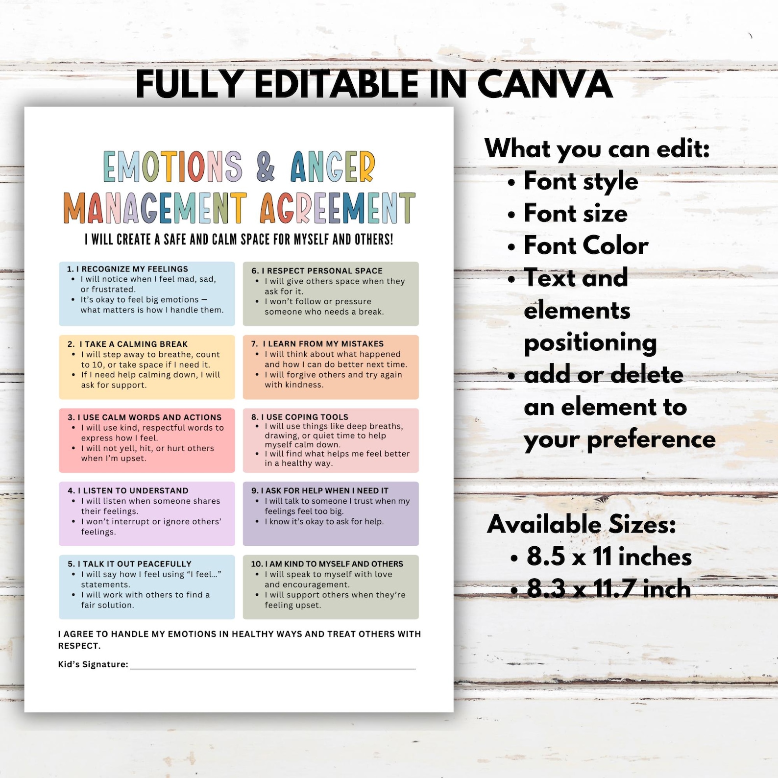 Editable Anger Management Chart for Kids, Kids Emotion Regulation Chart ...