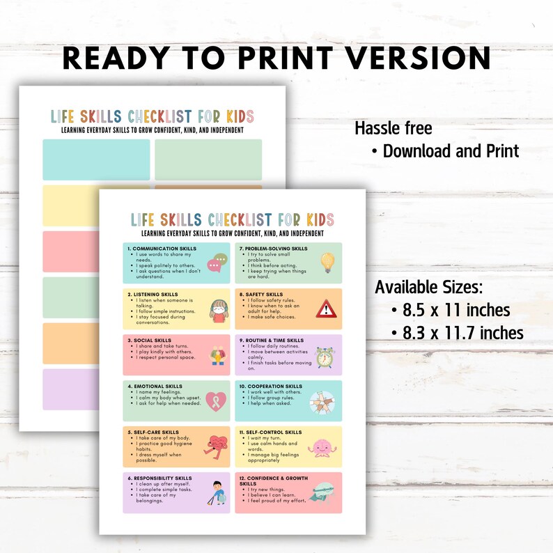 Editable Life Skills Checklist Chart for Kids, Kids Responsibility ...