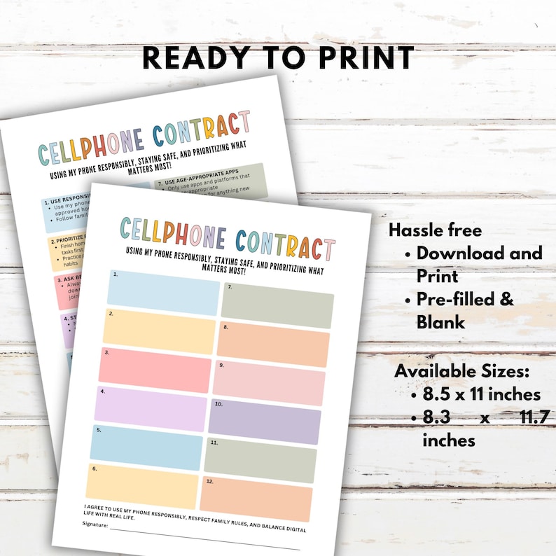 Editable Cellphone Contract for Kids, Kids Phone Agreement, Printable ...