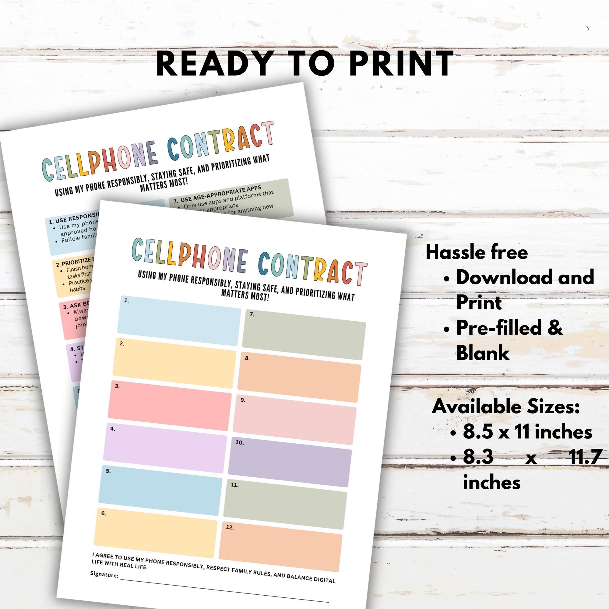 Editable Cellphone Contract for Kids, Kids Phone Agreement, Printable ...
