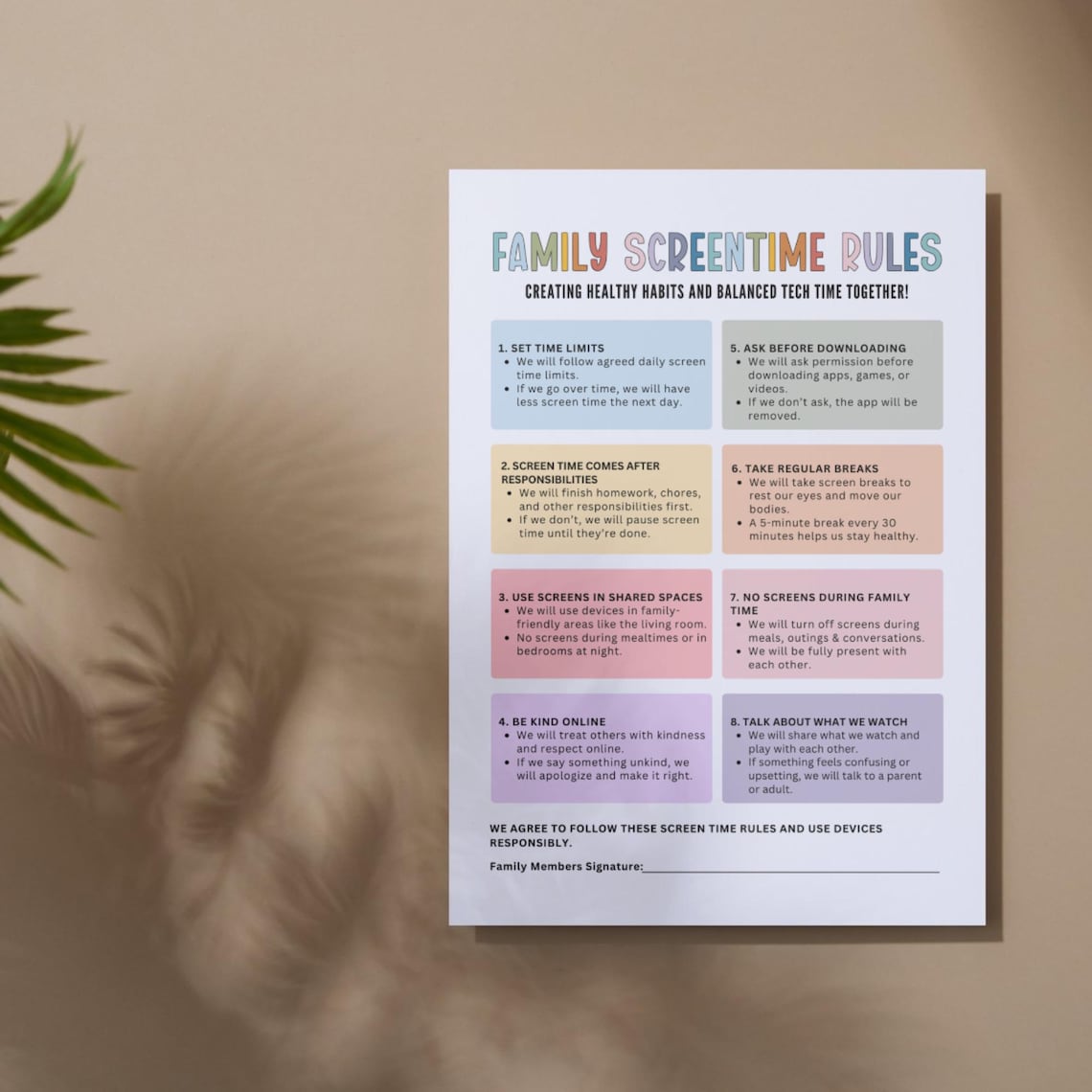 Editable Family Screen Time Rules, Tech and Device Rules for Kids ...