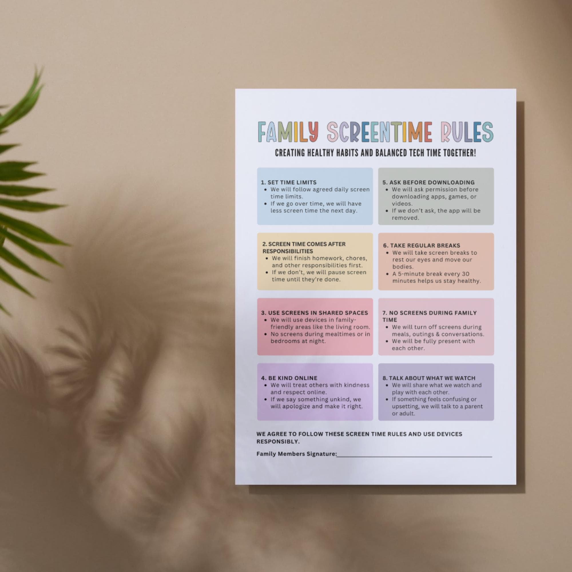 Editable Family Screen Time Rules, Tech and Device Rules for Kids ...