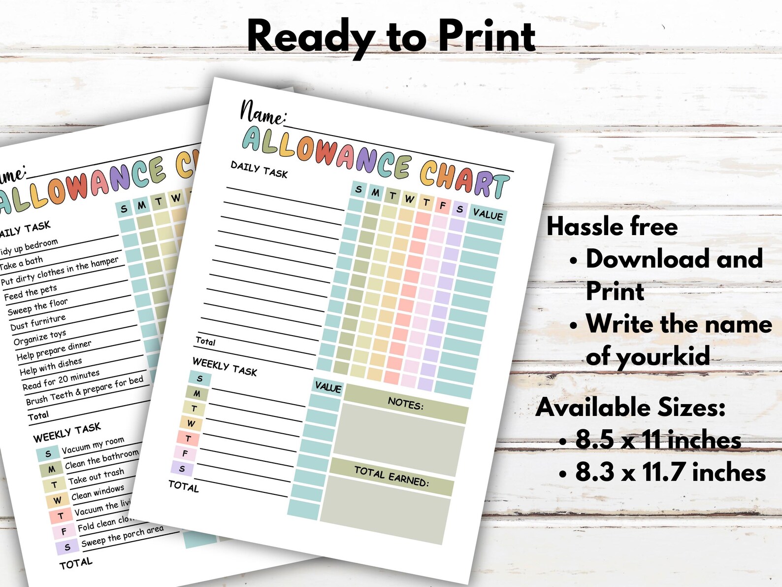 Editable Kids Allowance Chart, Kids Allowance Tracker, Allowance Chore ...