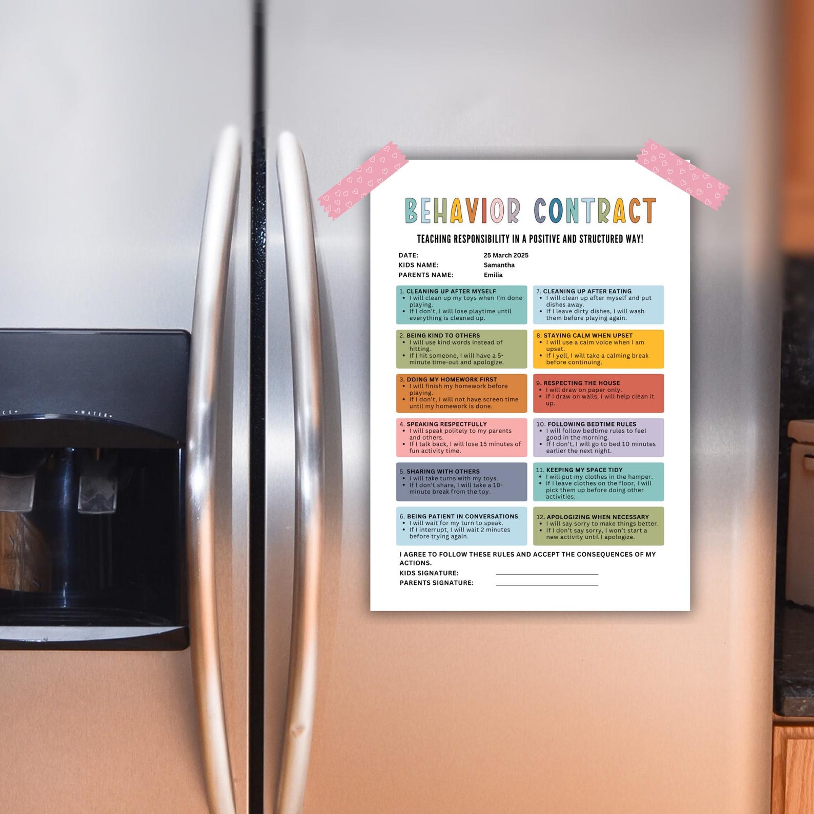 Behavior Contract, Behavior Agreement for Kids, Action Behavior ...