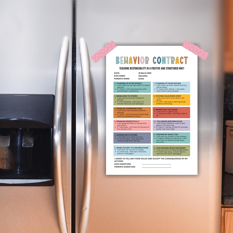 Editable Behavior Consequence Contract, Kids Behavior Consequence Chart ...