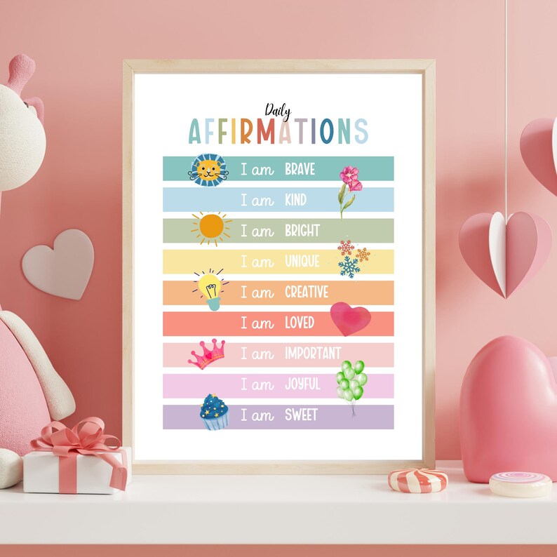 Kids Daily Affirmation Poster, Positive Affirmations Wall Art ...