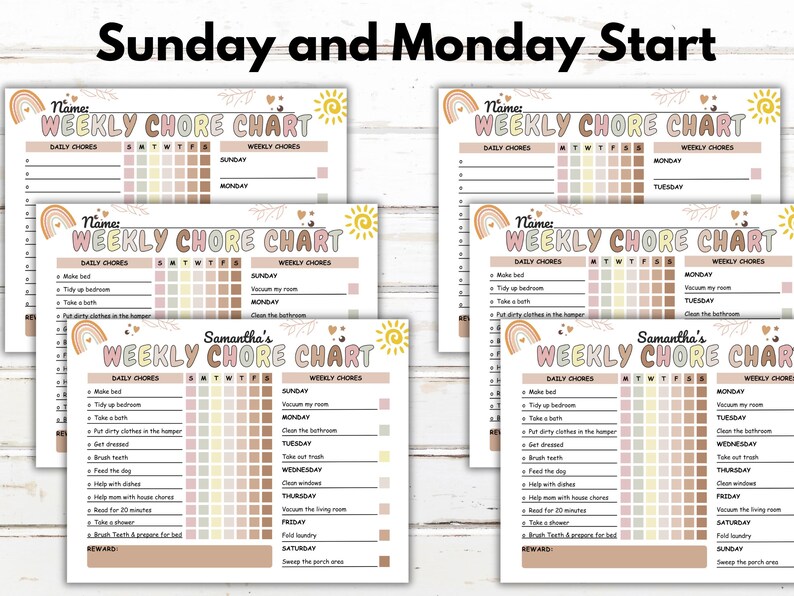 Editable Kids Weekly Chore Chart, Chore Checklist, Chore Tracker, Kids ...