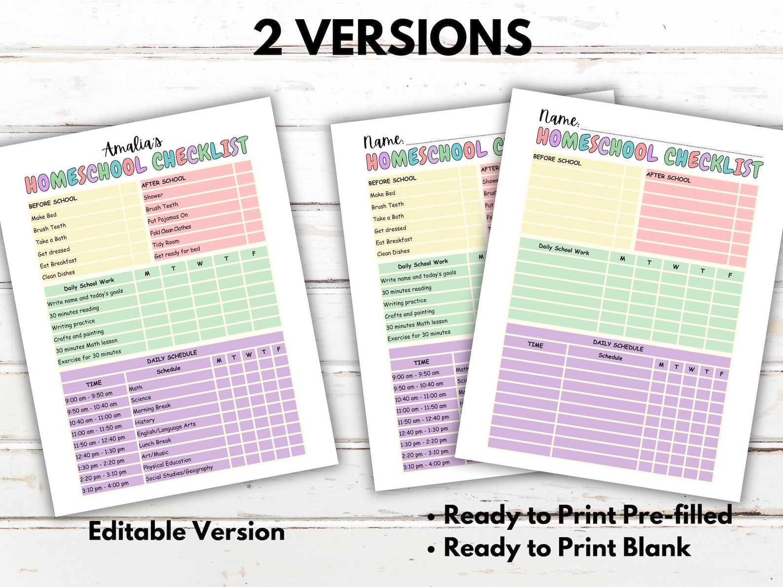 Editable Homeschool Planner, Kids Homeschool Schedule Checklist, Kids ...
