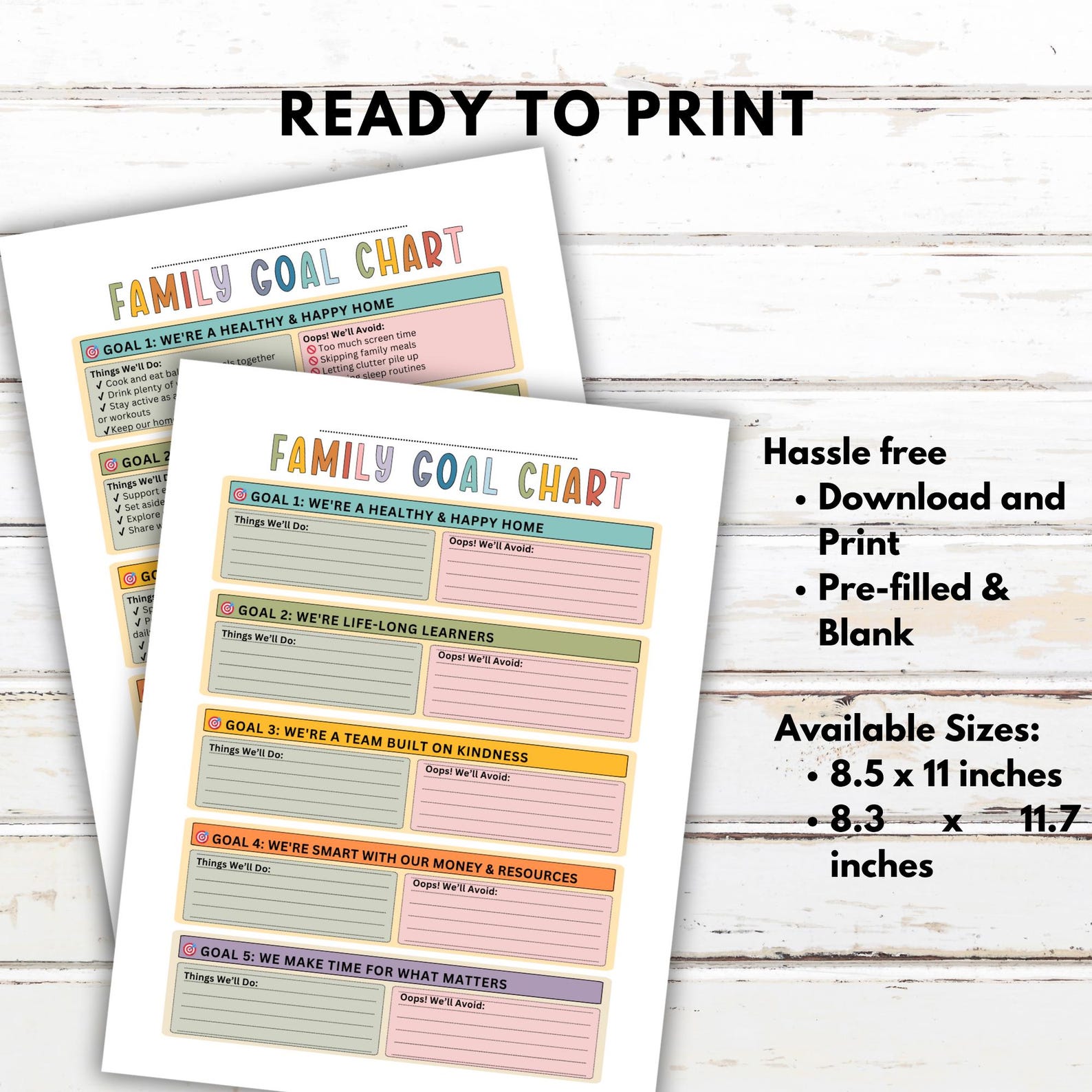 Editable Family Goal Chart Template: Printable Planner (US Letter & A4 ...