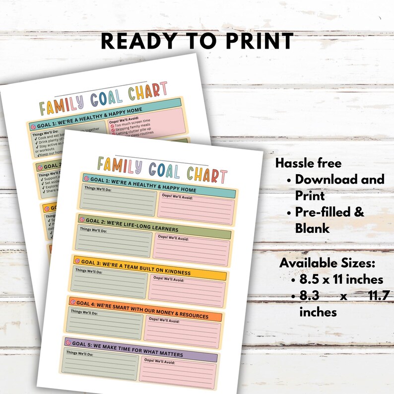 Editable Family Goal Chart Template: Printable Planner (US Letter & A4 ...
