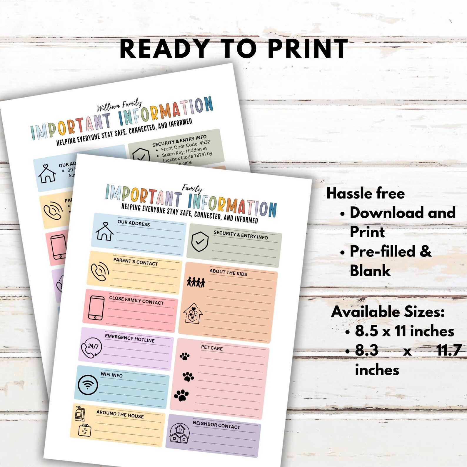 Editable Family Information Sheet, Emergency Contact Template ...