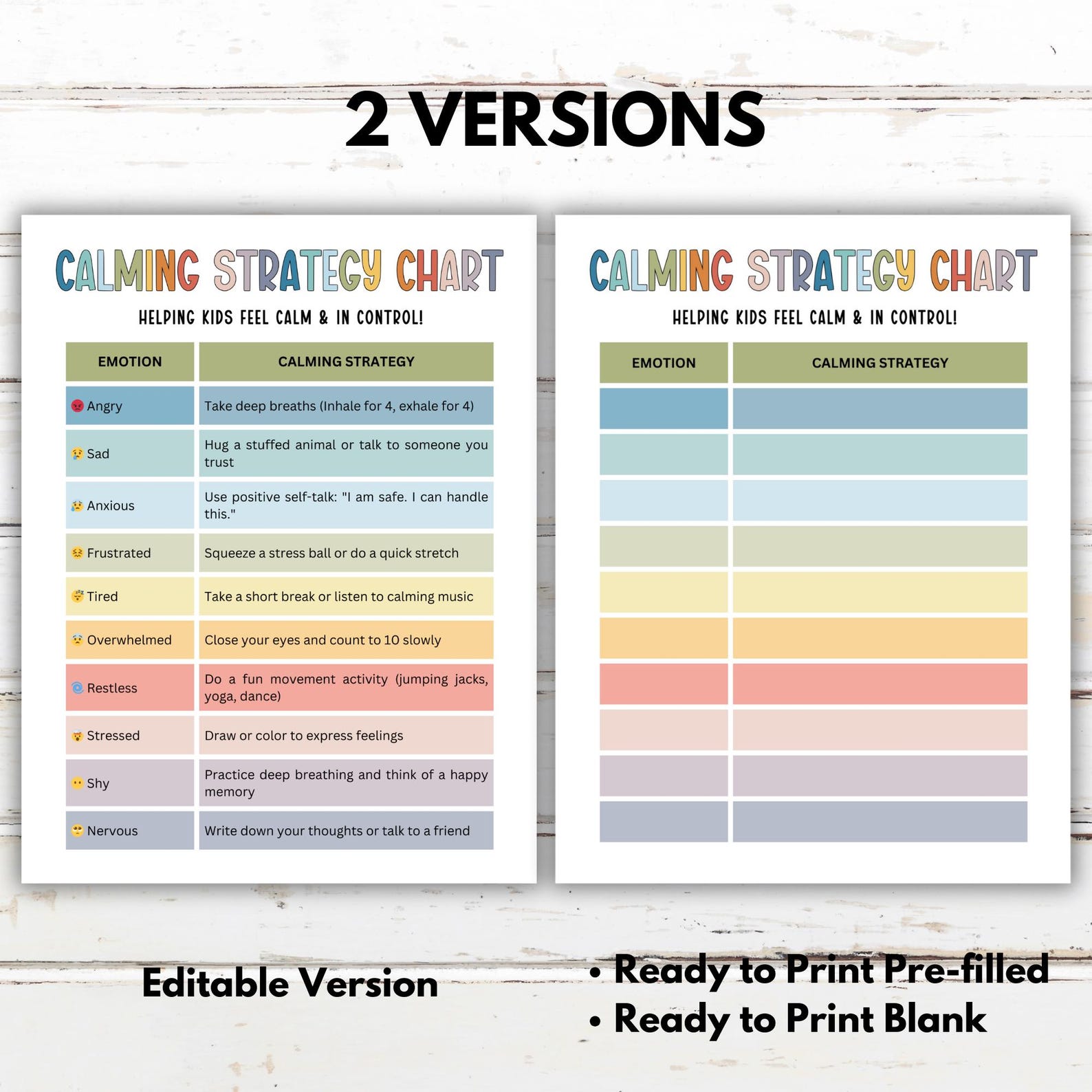 Editable Calming Strategy Chart, Calm Corner Chart for Kids, Self ...