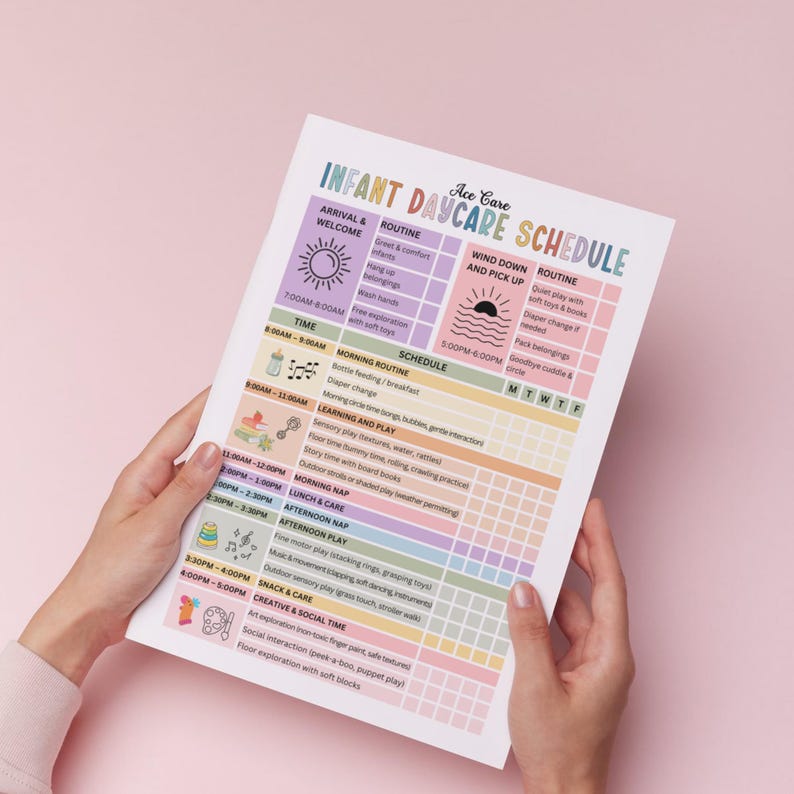 Editable Daycare Schedule for Infants, Infant Schedule, Childcare ...
