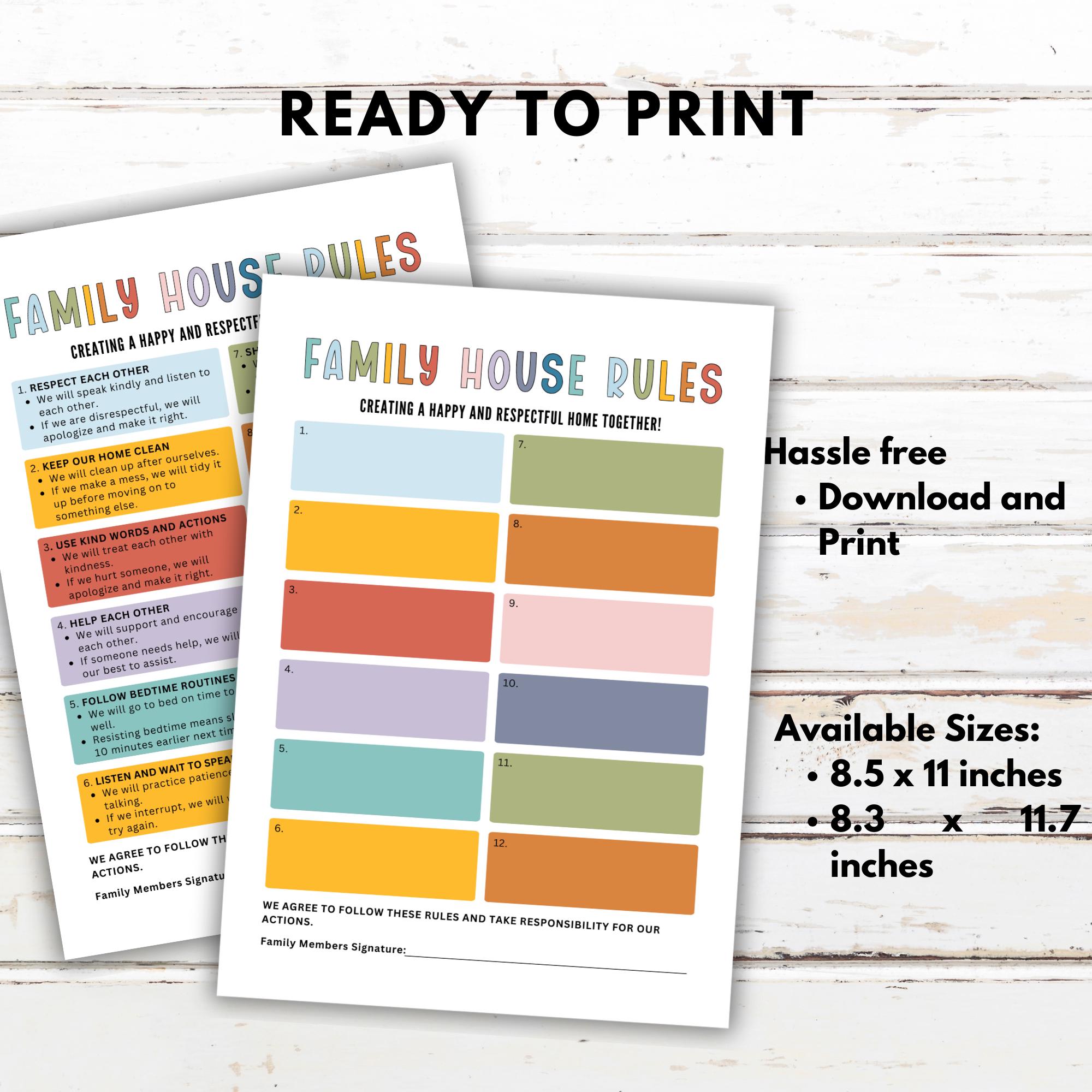 Editable Family House Rules Chart, Household Agreement, Family Values ...