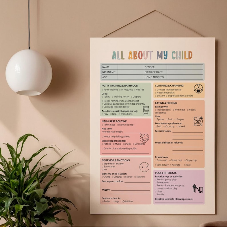 All About Me Template for Daycare, Daycare Form, Daycare Information ...
