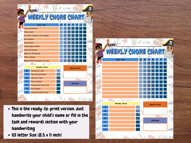 Editable Weekly Chore Chart for Kids, Kids House Chore Daily Routine ...