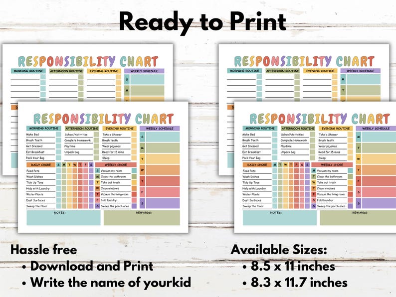 Editable Kids Chore Chart, Responsibility Tracker (digital Download) - Etsy