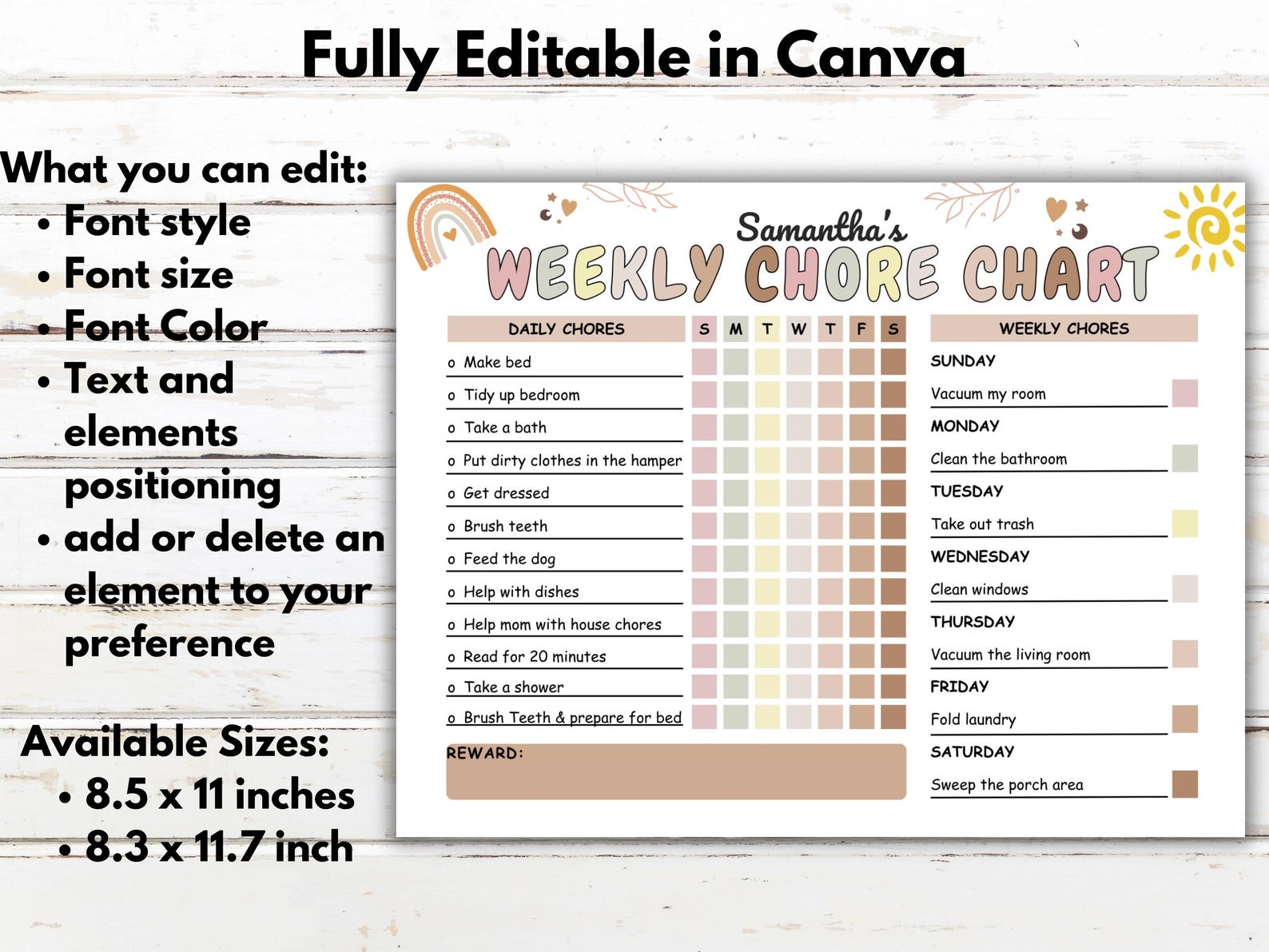 Editable Kids Weekly Chore Chart, Chore Checklist, Chore Tracker, Kids ...