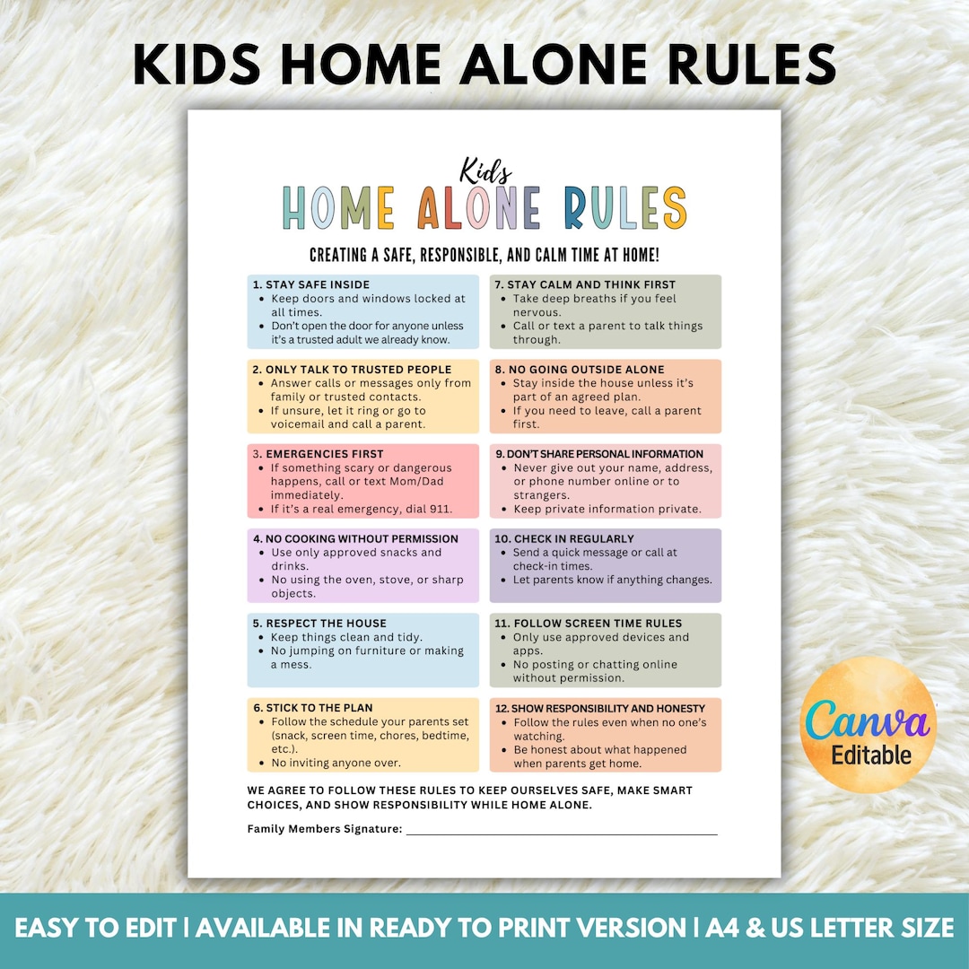 Kids Home Alone Safety Rules, House Rules for Kids, Family House Rules ...