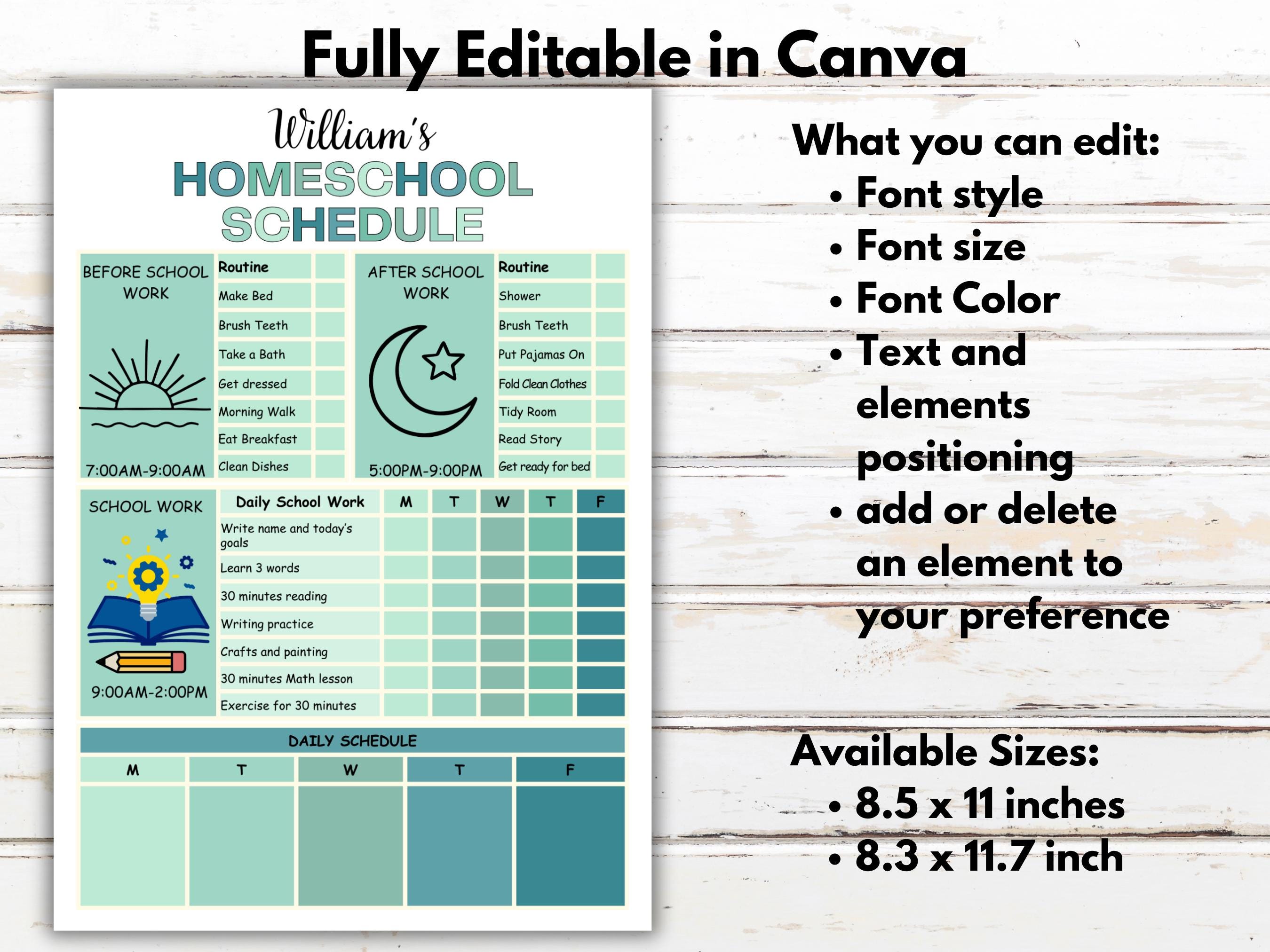 Editable Kids Homeschool Schedule, Homeschool Planner for Kids ...