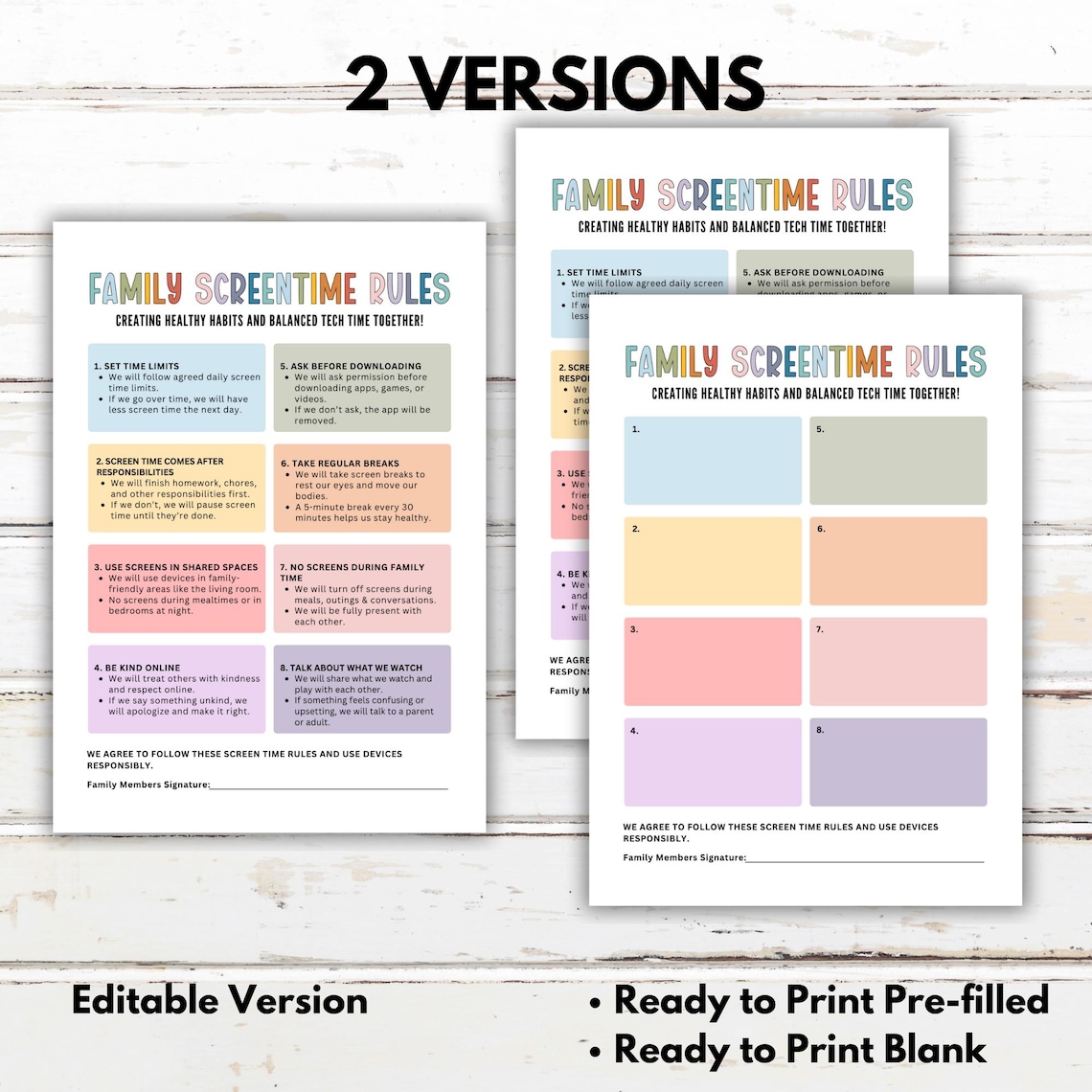 Editable Family Screen Time Rules, Tech and Device Rules for Kids ...