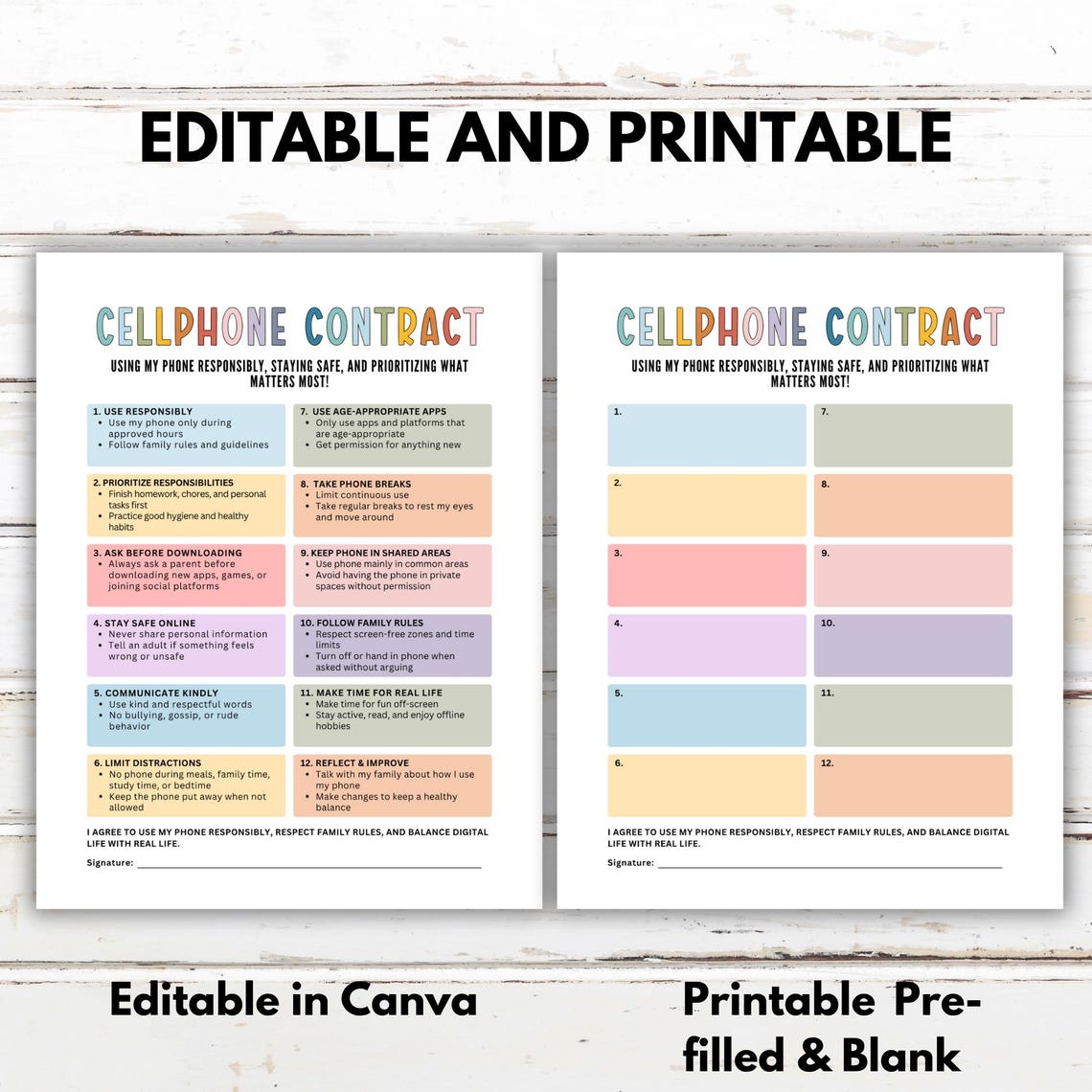 Editable Cellphone Contract for Kids, Kids Phone Agreement, Printable ...