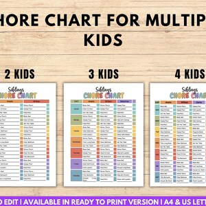 Editable Chore Chart for Multiple Kids, Siblings Chore Chart for Kids ...