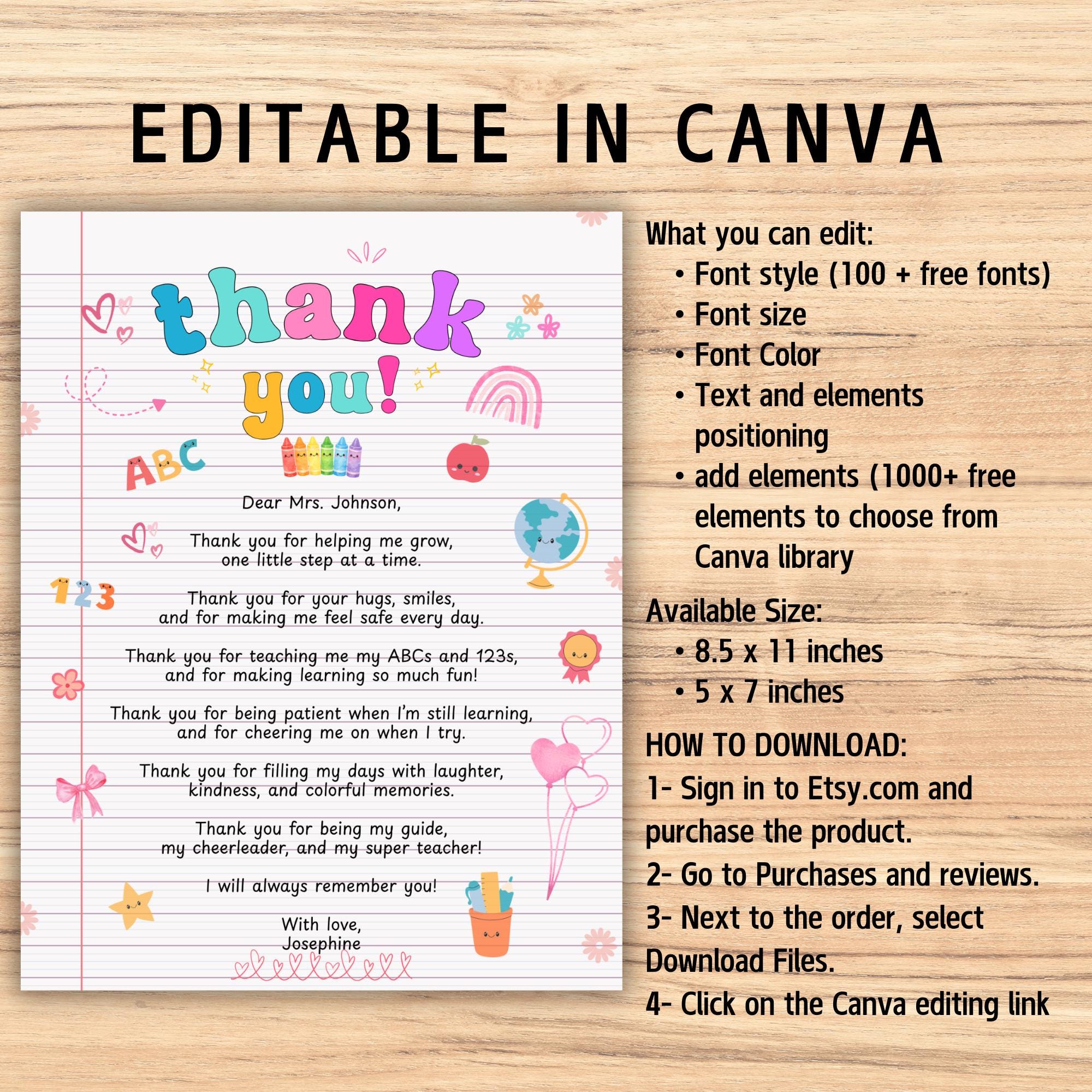 Editable Teacher Appreciation Letter, Kids Teacher Appreciation Card ...
