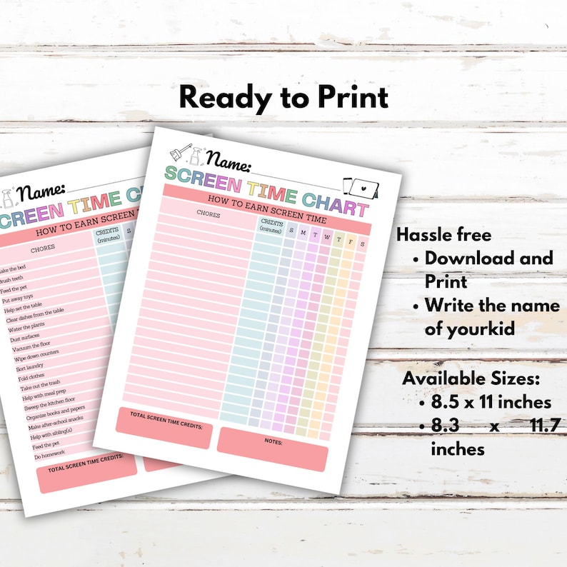 Kids Screen Time Chart, Screen Time Tracker for Kids, Kids Screen Time ...