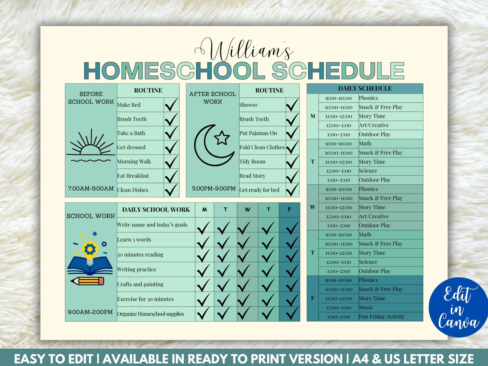 Kids Homeschool Schedule, Kids Homeschool Planner, Homeschool Daily ...