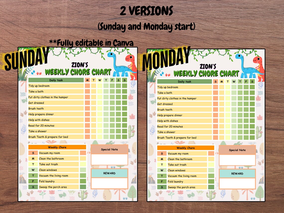 Kids Task Chart Printable Kids Chore Chart Editable Chore Chart for ...