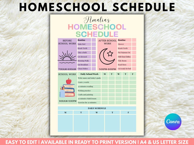 Editable Homeschool Schedule, Kids Homeschool Planner for Kids ...