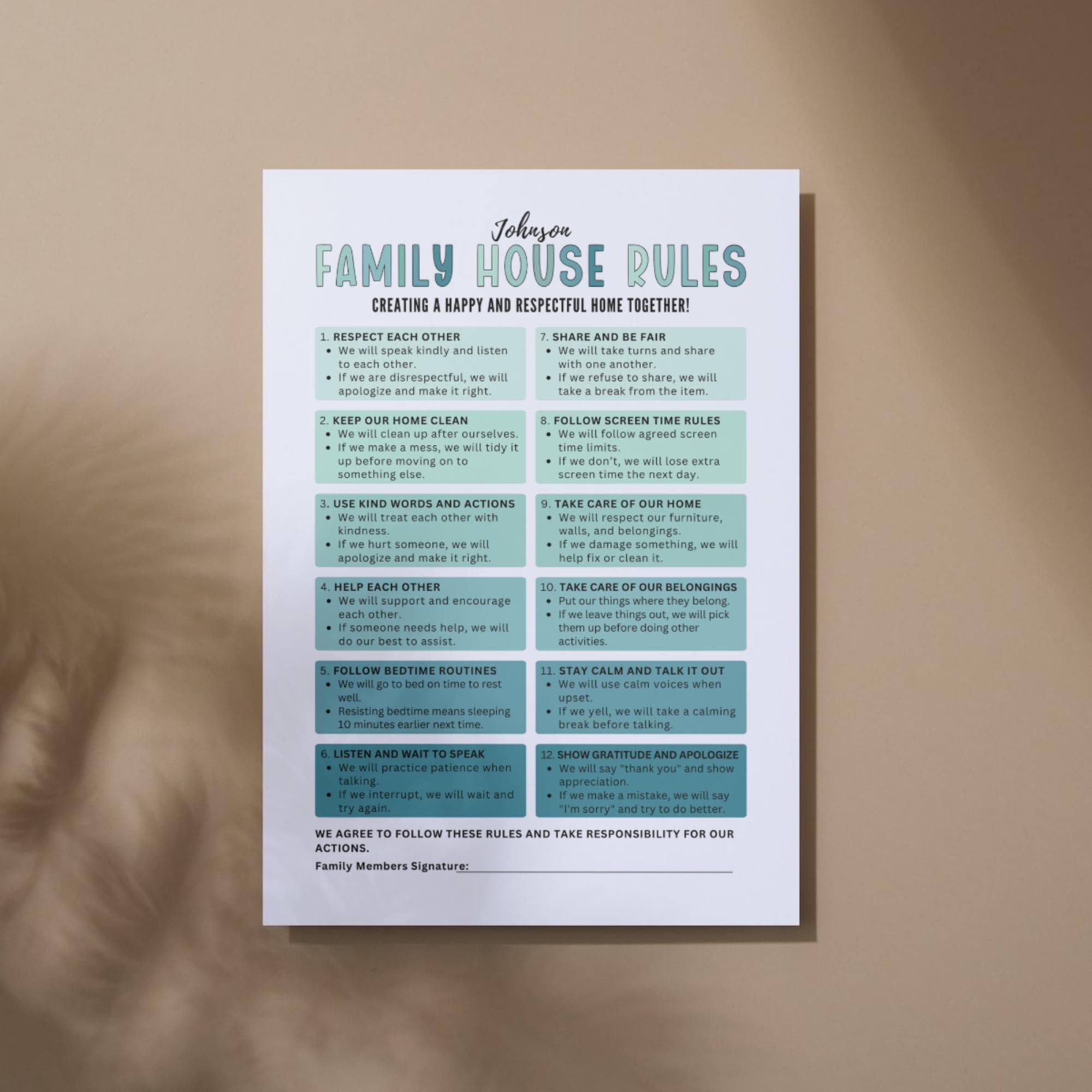 Editable Family House Rules Template, Family Household Agreement, Family House Rules Poster ...