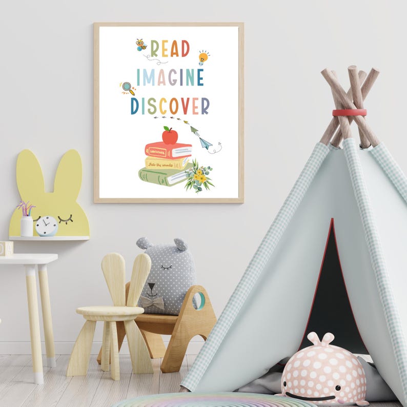 Read Imagine Discover Printable Poster, Homeschool Library Art ...