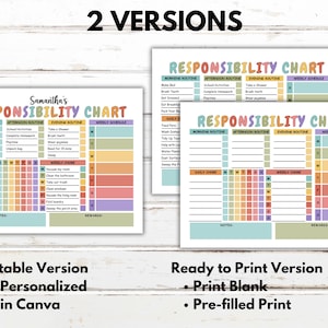 Editable Kids Chore Chart, Responsibility Tracker (digital Download) - Etsy