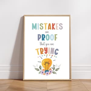 Printable Mistakes Are Proof You Are Trying Poster, Growth Mindset ...