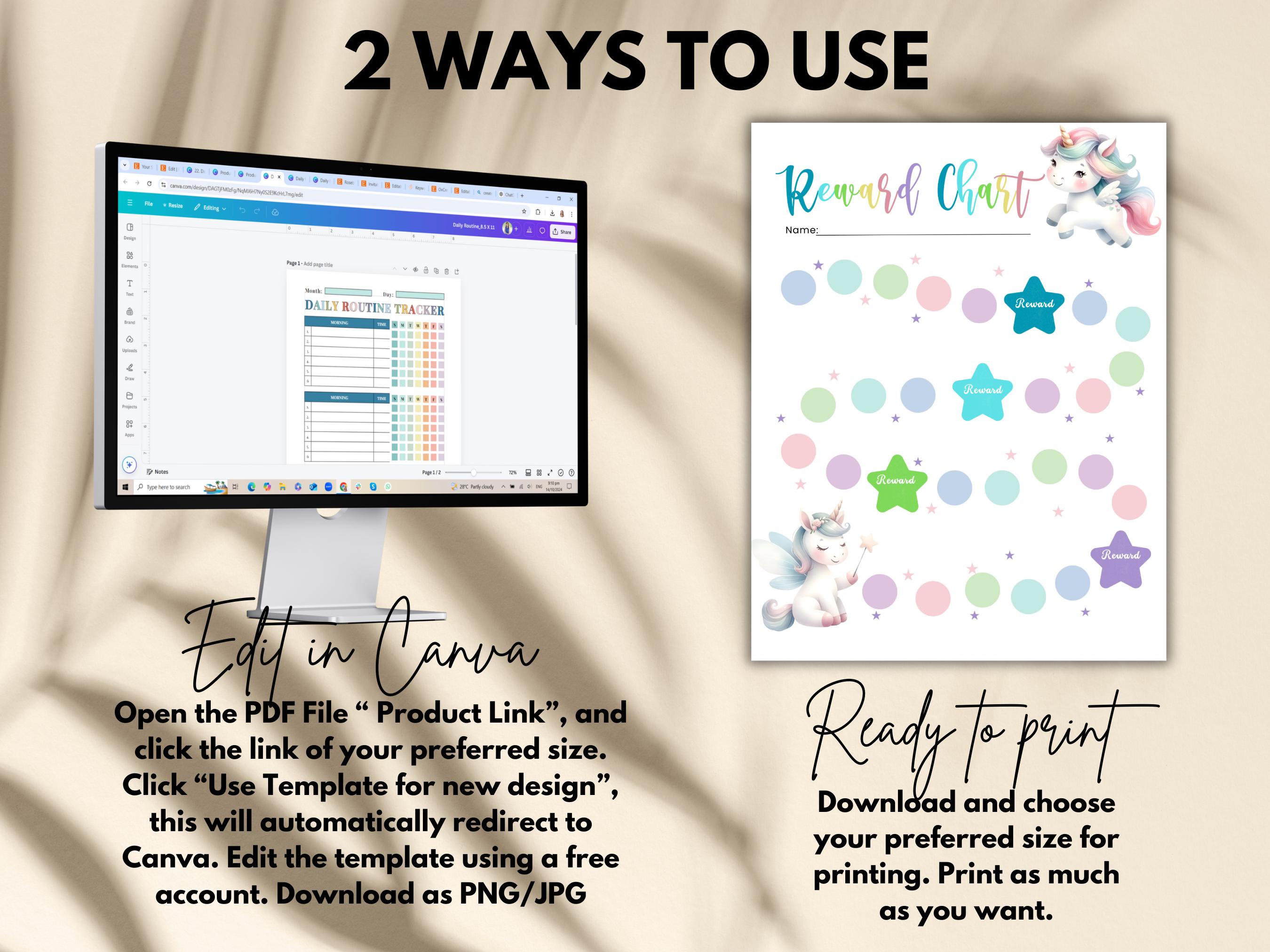 Printable Kids Reward Chart: Potty Training, Behavior Tracker (digital ...