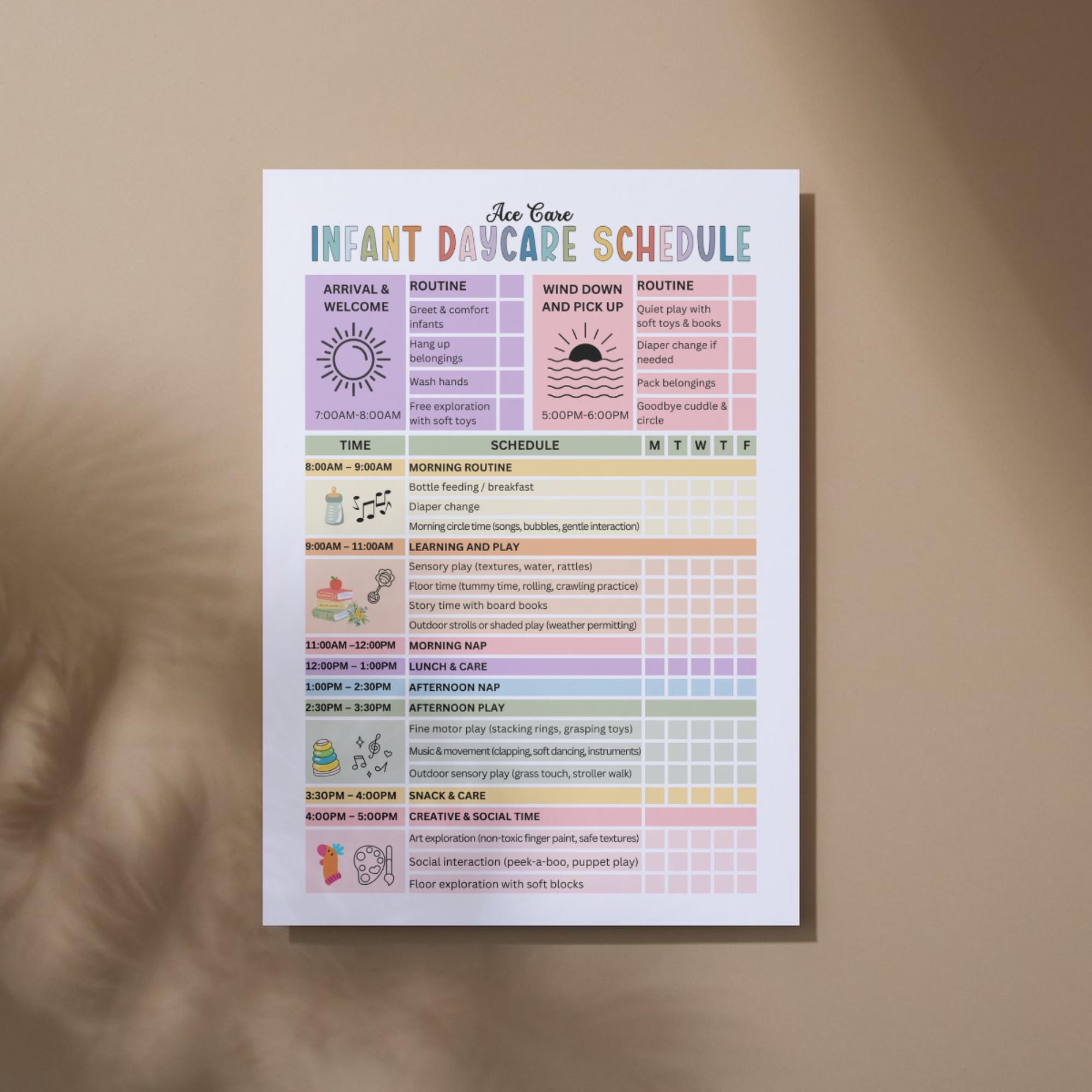 Editable Daycare Schedule for Infants, Infant Schedule, Childcare ...