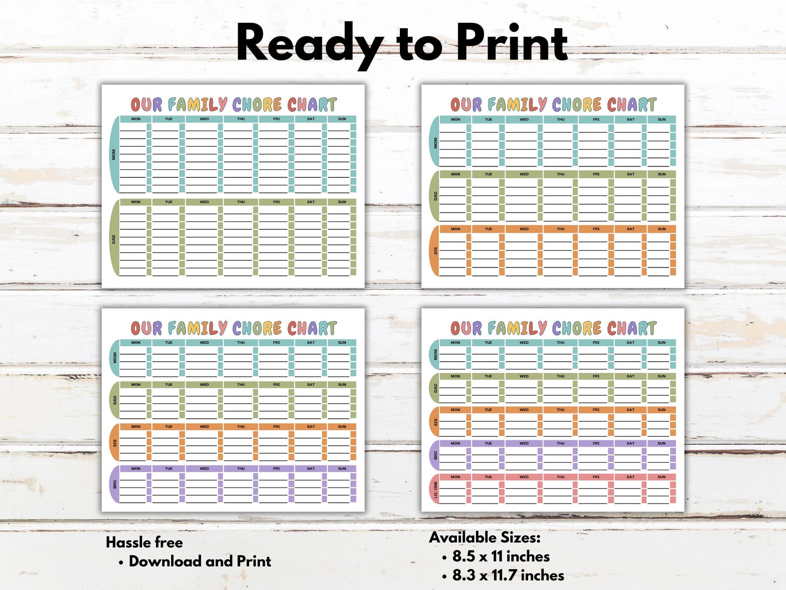 Editable Family Chore Chart, Printable Household Chore Chart, Kids ...
