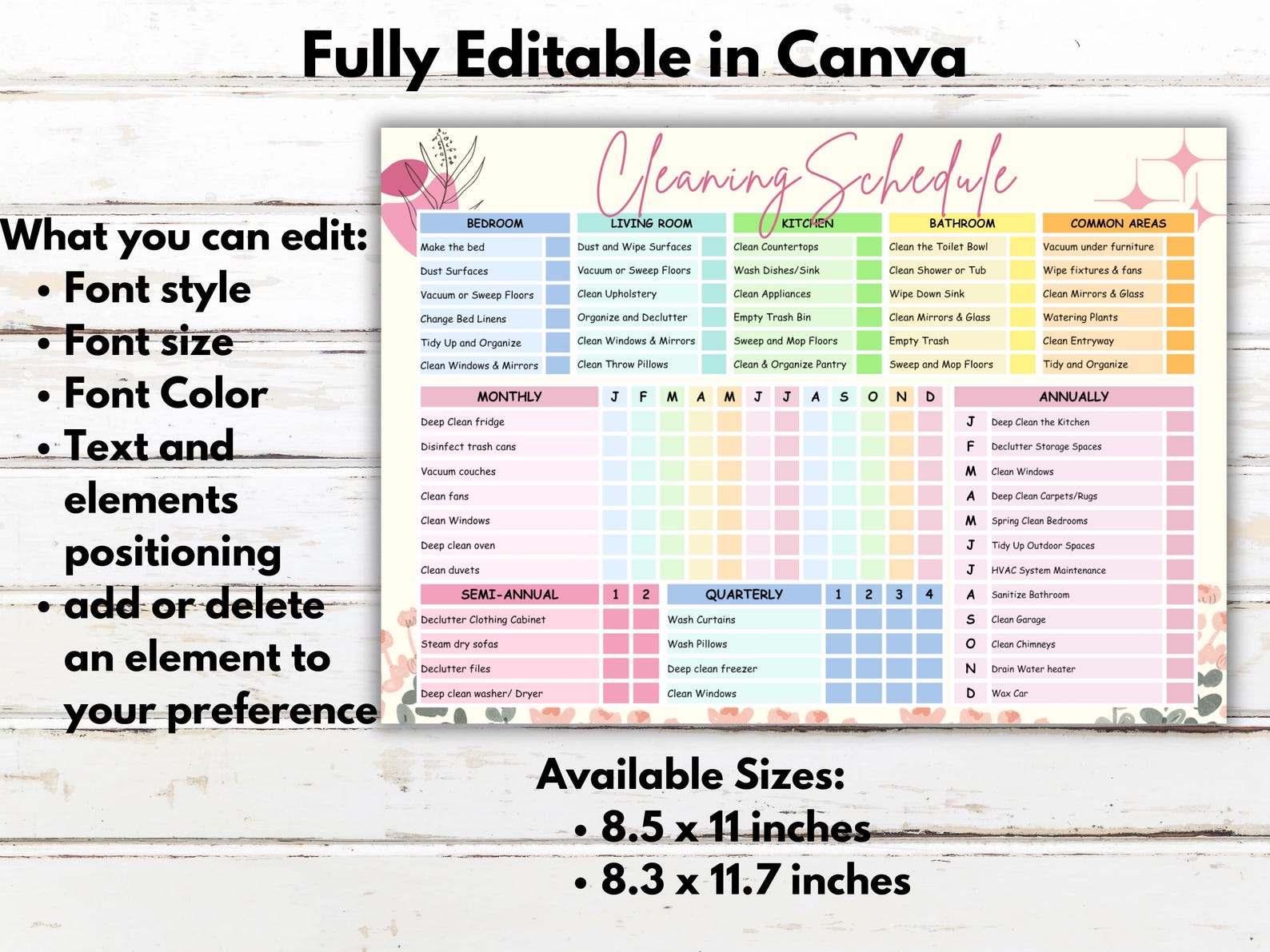 Editable Cleaning Schedule, Cleaning Checklist, Cleaning Planner for ...