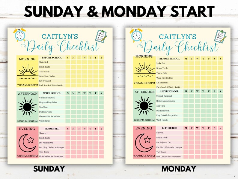 Editable Kids Daily Checklist: School Routine Chart (digital Download ...