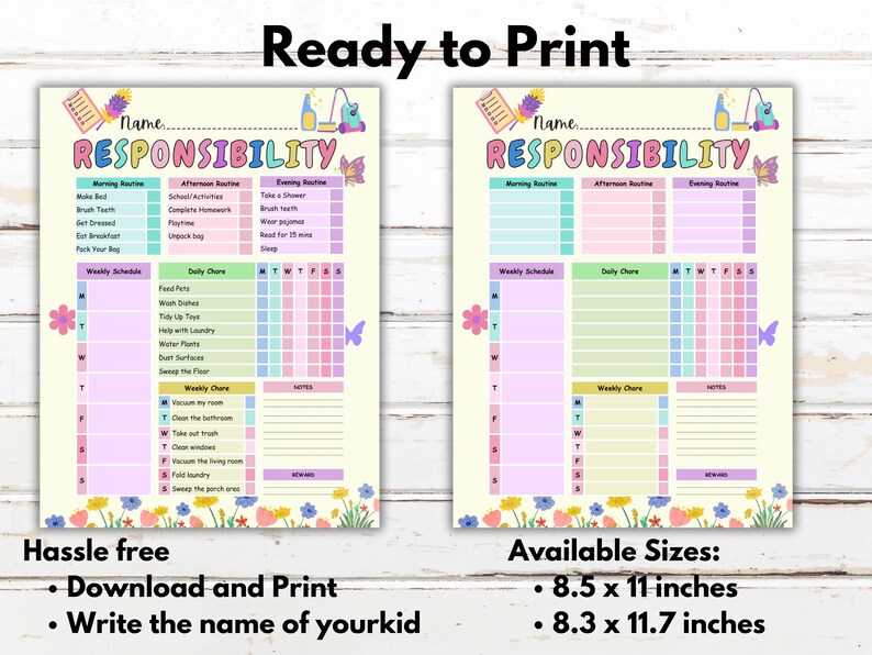Kids Responsibility Chart Editable Kids Responsibility Chart, Kids ...
